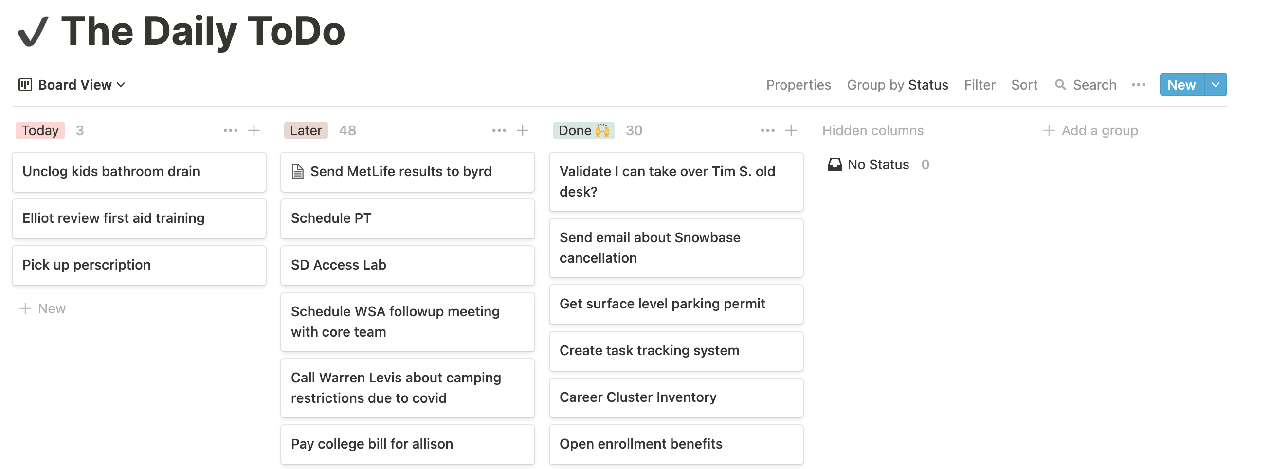 Embedding a task list board in a Notion page